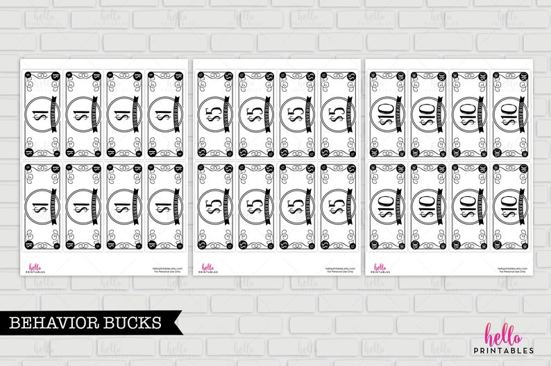 Behavior Bucks Printable // JPEG File // Instant Download // | Etsy
