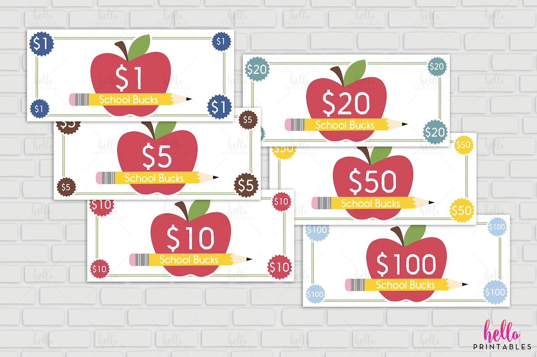 School Bucks Printable // JPEG File // Instant Download // School ...