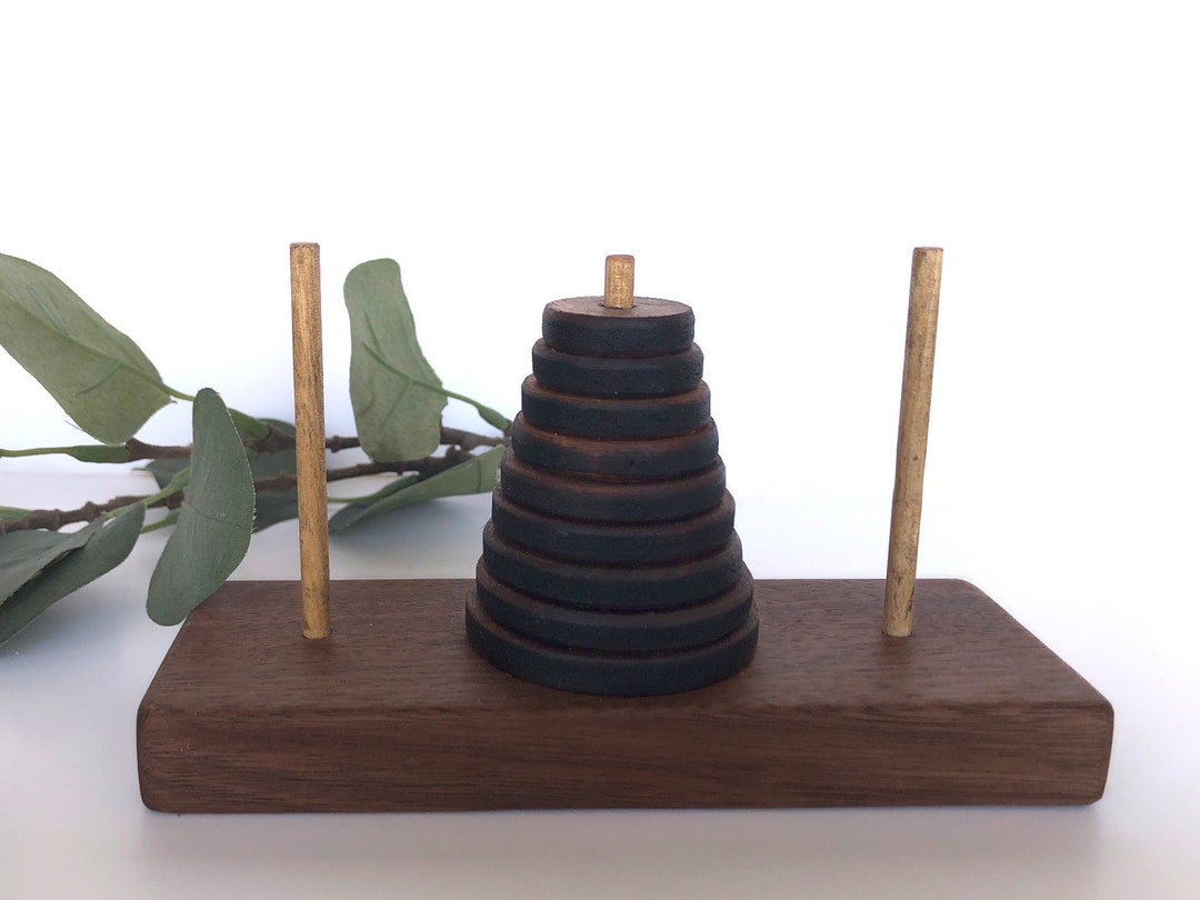 Wooden Tower of Hanoi Puzzle Game - Brain Teaser Puzzle - Father's Day ...