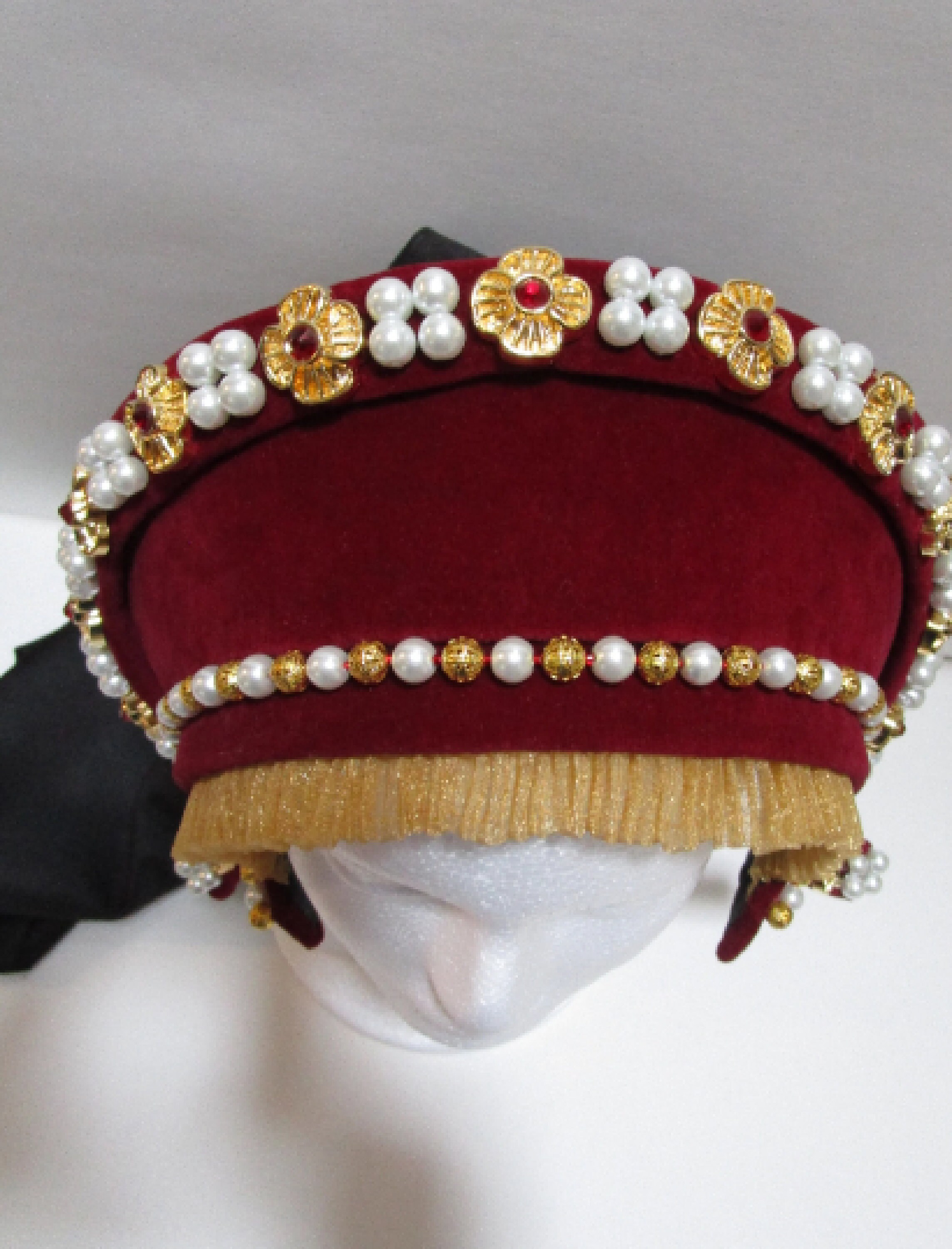 Tudor French Hood ~ (catherine Parr) ~ Red Velveteen With Gold and ...