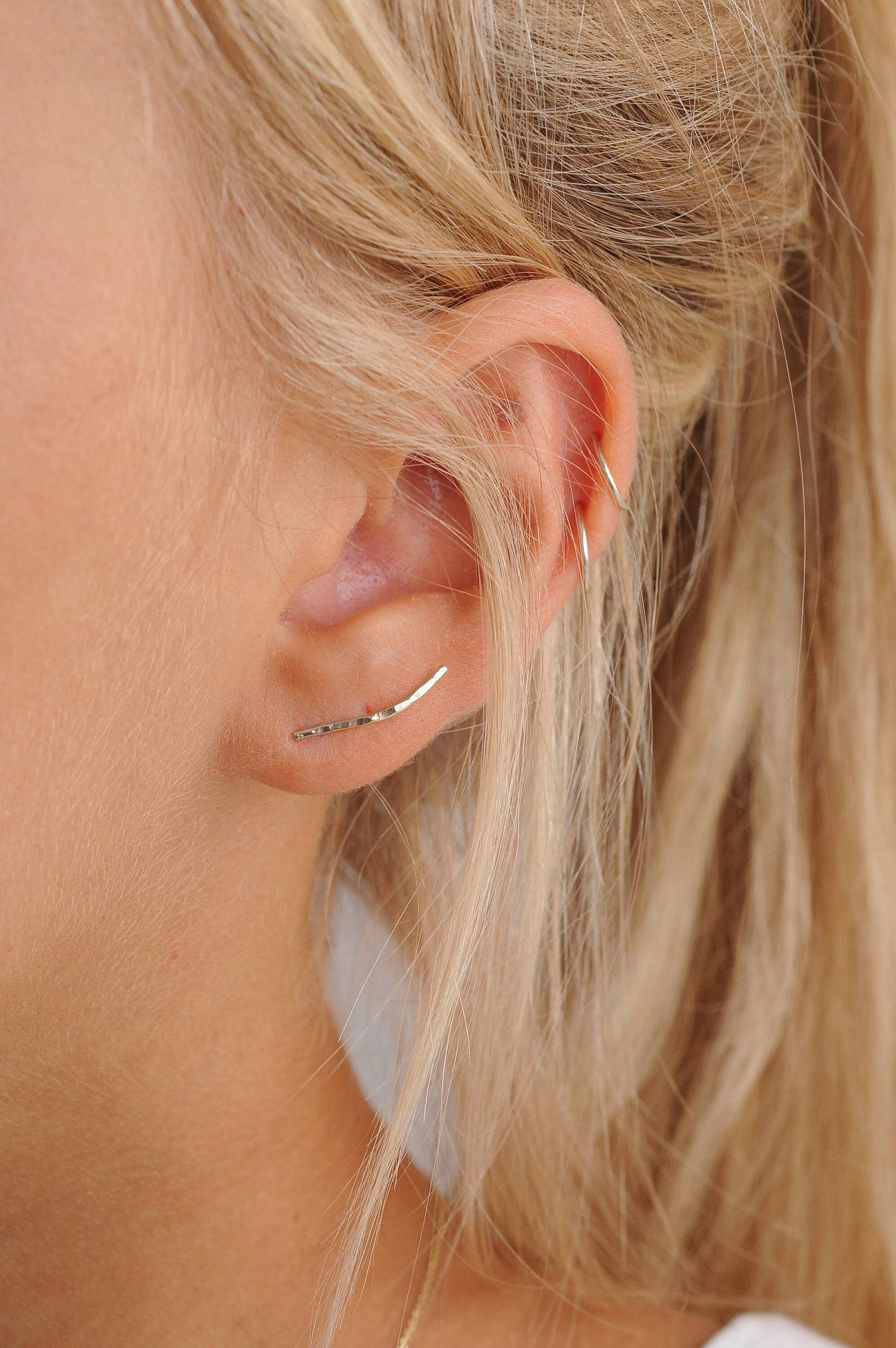 Hammered Ear Crawler Sterling Silver Ear Climber Hammered - Etsy UK