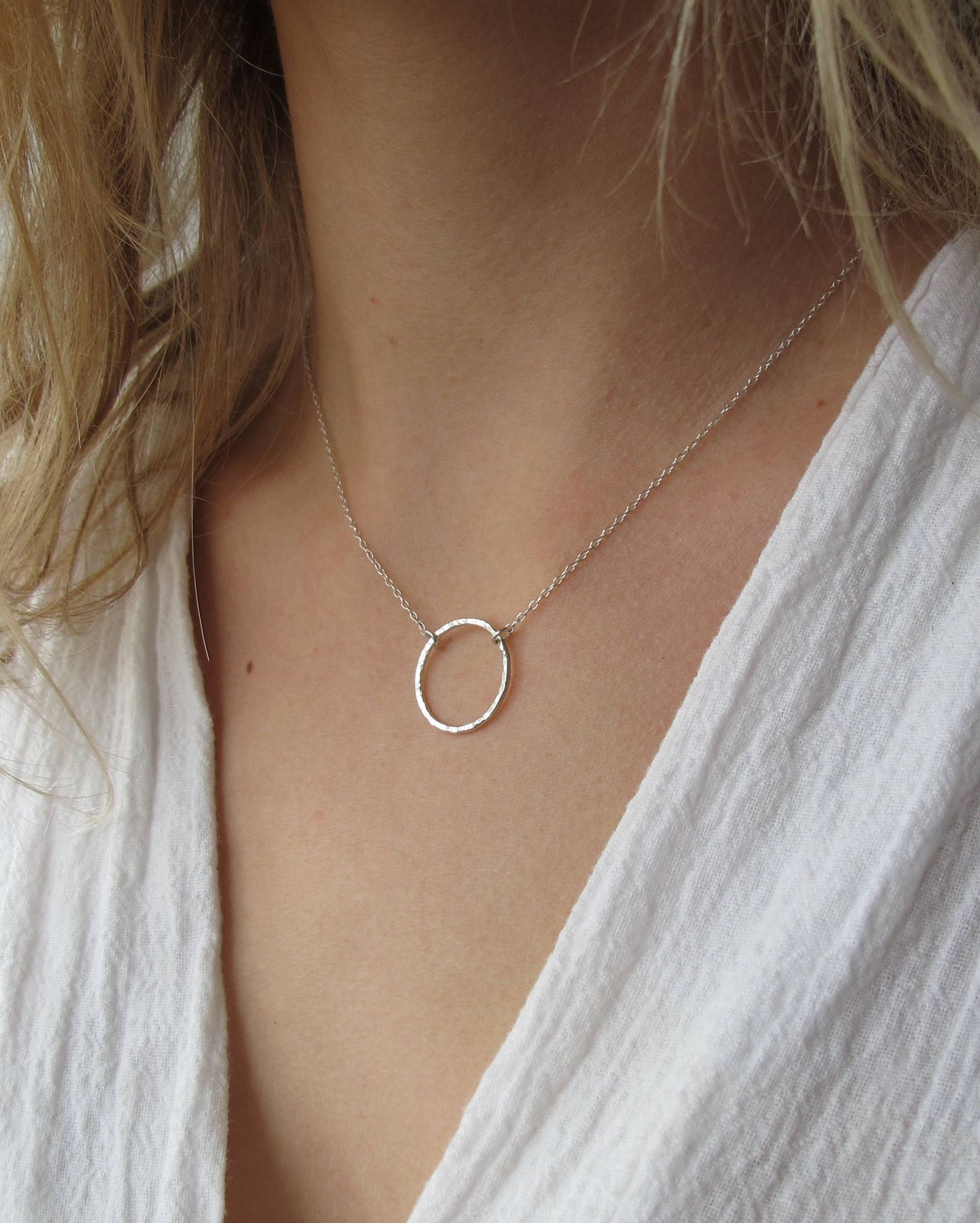 Hammered Circle Pendant Necklace 45cm Circle Necklace - Etsy