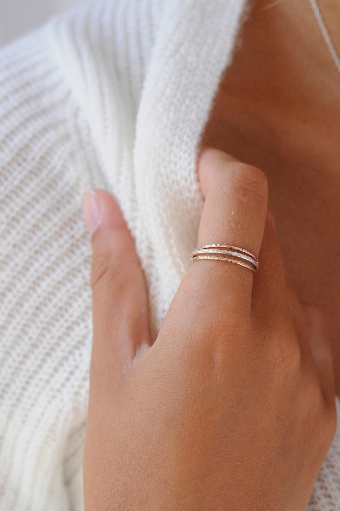 Thin Delicate Hammered Sterling Silver Ring Stackable Ring - Etsy