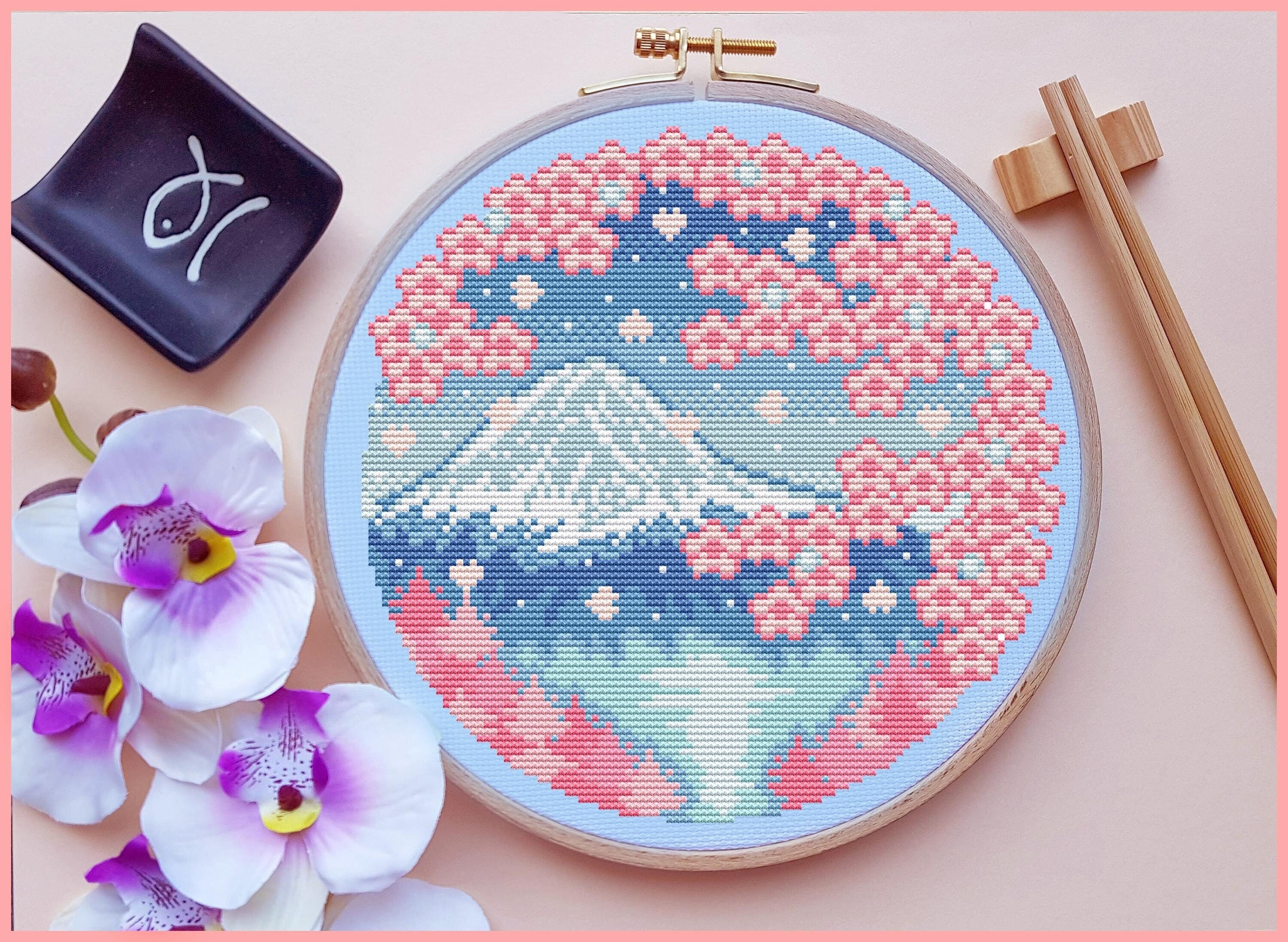 Mt. Fuji Cross Stitch Pattern, Japan Cross Stitch, Pastel Cross Stitch ...
