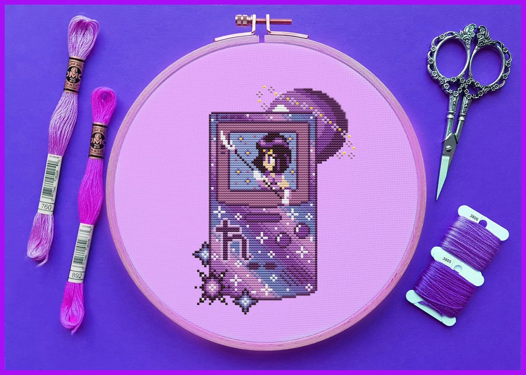 Magical Girl Game Boy Cross Stitch Pattern, Anime Cross Stitch, Rainbow ...