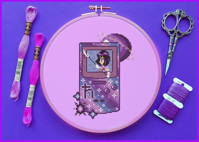 Magical Girl Game Boy Cross Stitch Pattern, Anime Cross Stitch, Rainbow ...