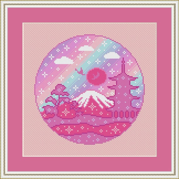 Japan Cross Stitch Pattern, Galaxy Cross Stitch, Pastel Japan Cross Stitch Pattern, Galaxy Cross Stitch, Pastel