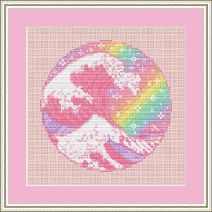 Great Wave Cross Stitch Pattern, Rainbow Cross Stitch, Pastel Cross ...