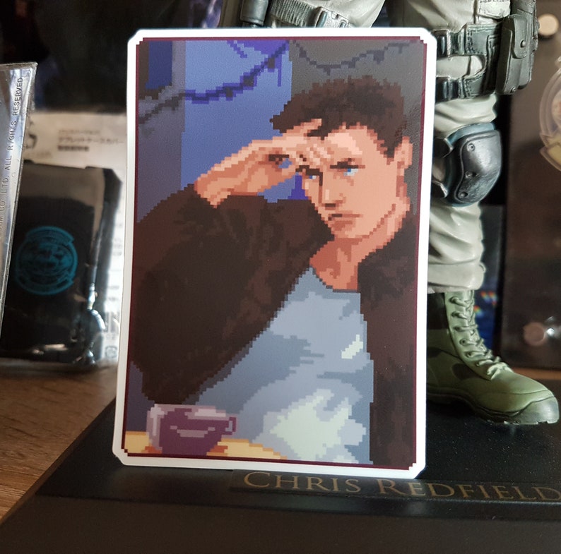 Resident Evil Chris Redfield Sticker, Pixel Art, Gaming, Retro, Vinyl ...