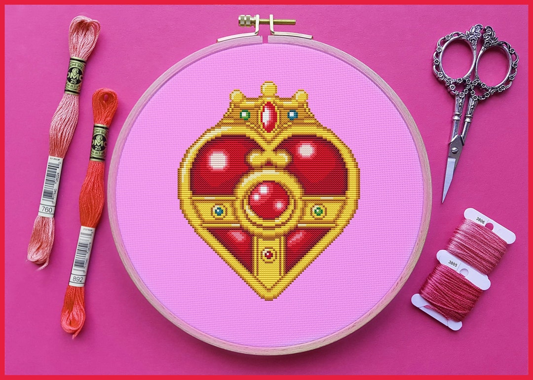 Anime Heart Brooch Cross Stitch Pattern, Pixel, (PDF) - Etsy