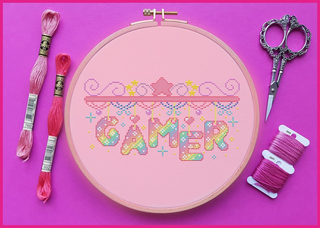 Gamer Cross Stitch Pattern, Galaxy Cross Stitch, Rainbow Cross Stitch ...