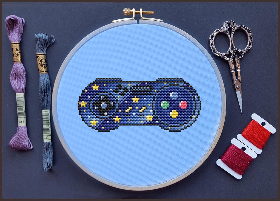SNES Controller Cross Stitch Pattern, Galaxy Cross Stitch, Game Cross ...