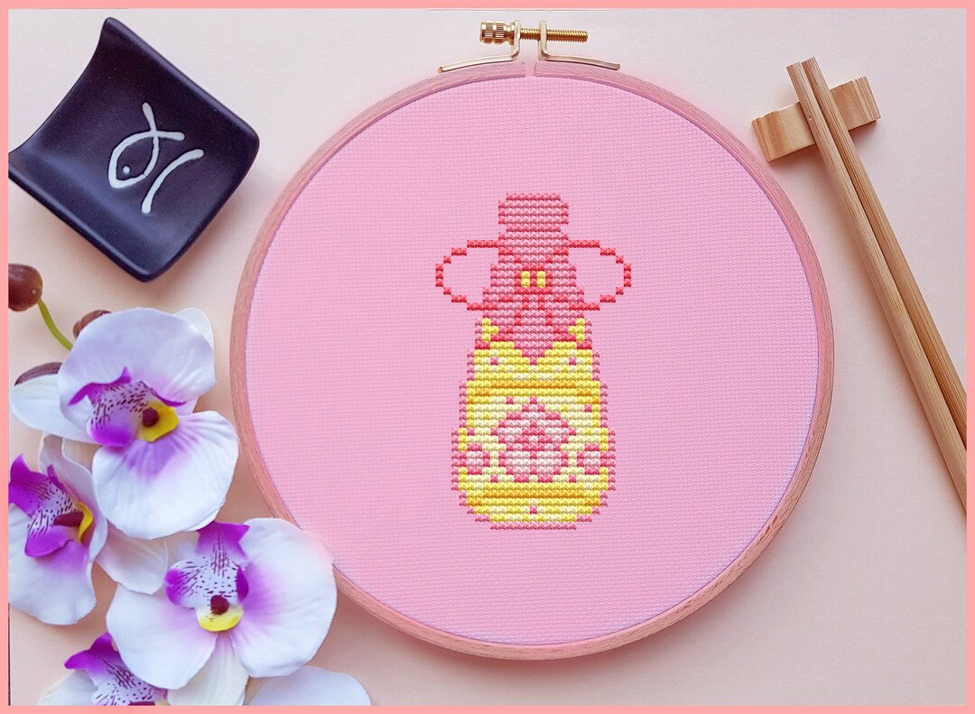 Sake Cross Stitch Pattern, Japan, Anime, Bottle, Cute, Kawaii, Game ...