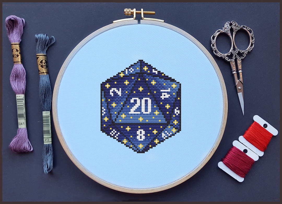 D20 Cross Stitch Pattern, Dnd Cross Stitch, Dungeons and Dragons, Dice ...