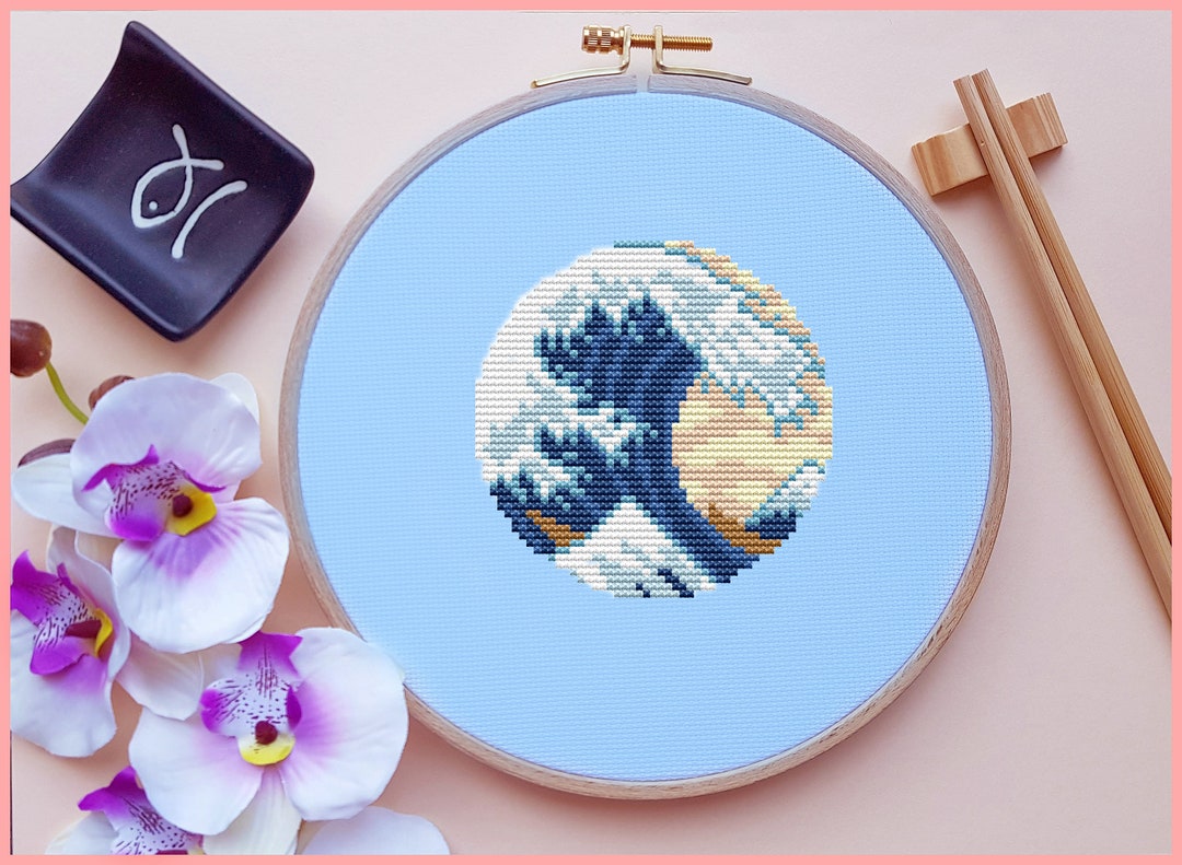 Great Wave Cross Stitch Pattern, Japan Cross Stitch, Pixel Cross Stitch ...