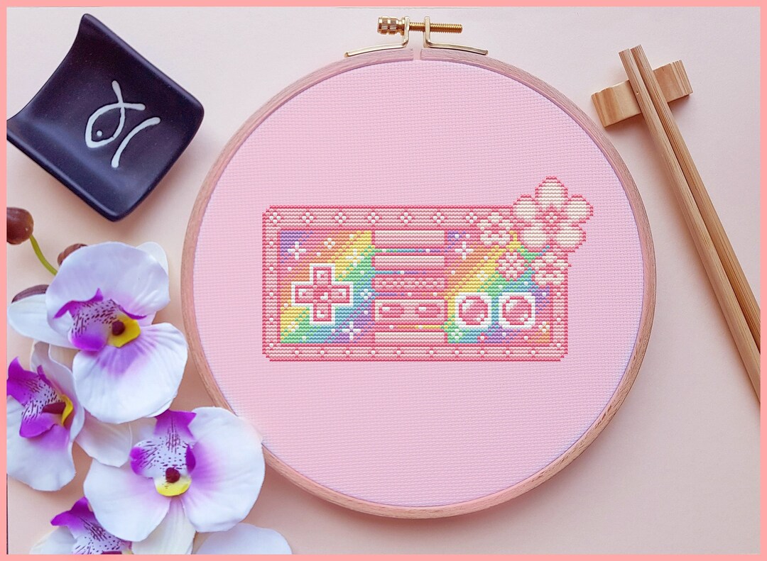 NES Controller Cross Stitch Pattern, Rainbow Cross Stitch, Game Cross ...