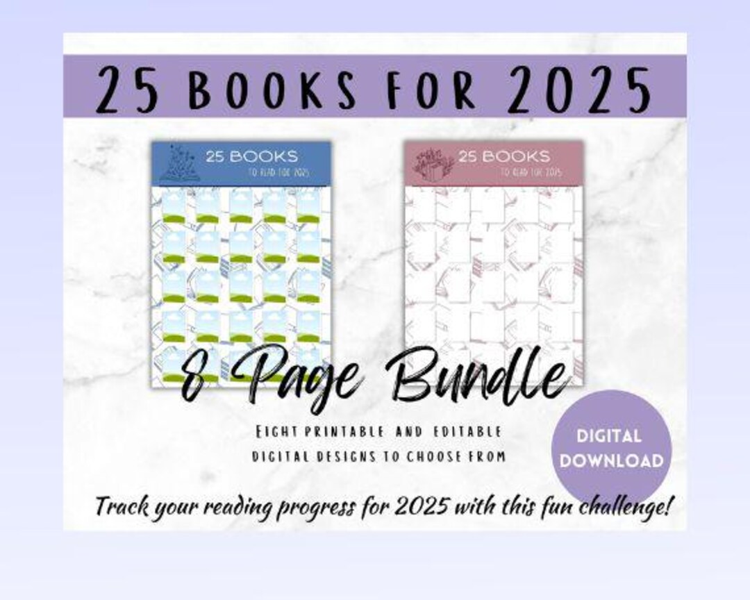 25 Books for 2025 Reading Goal Tracker, Reading Goal Tracker, Digital ...