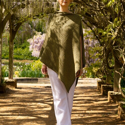 Women's Knitted Two Tone Green Poncho in a Merino and Silk - Etsy