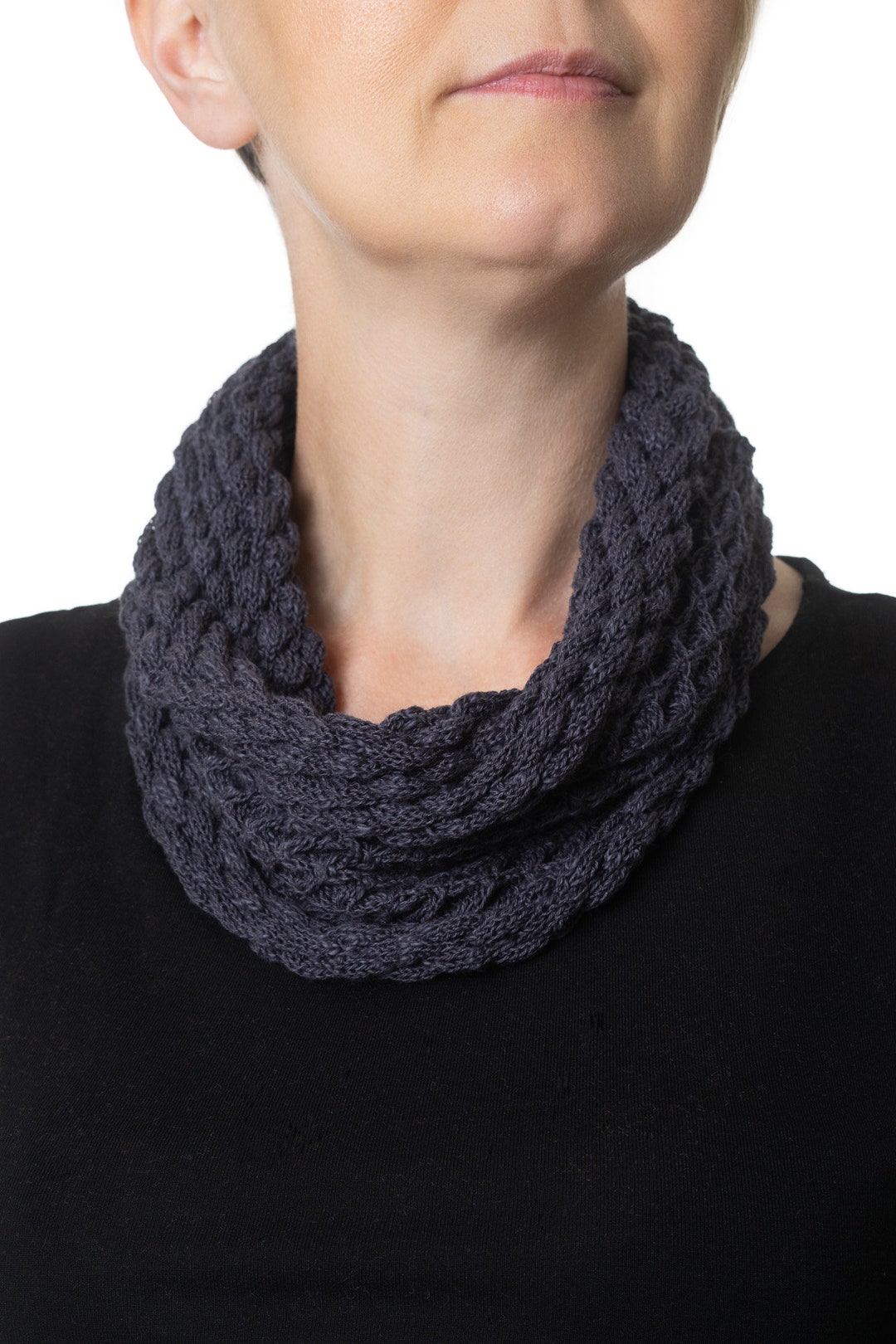 Ladies Grey Cowl in Cotton Yarn, Birthday Gift for Mum Cowl, Grey Lace ...