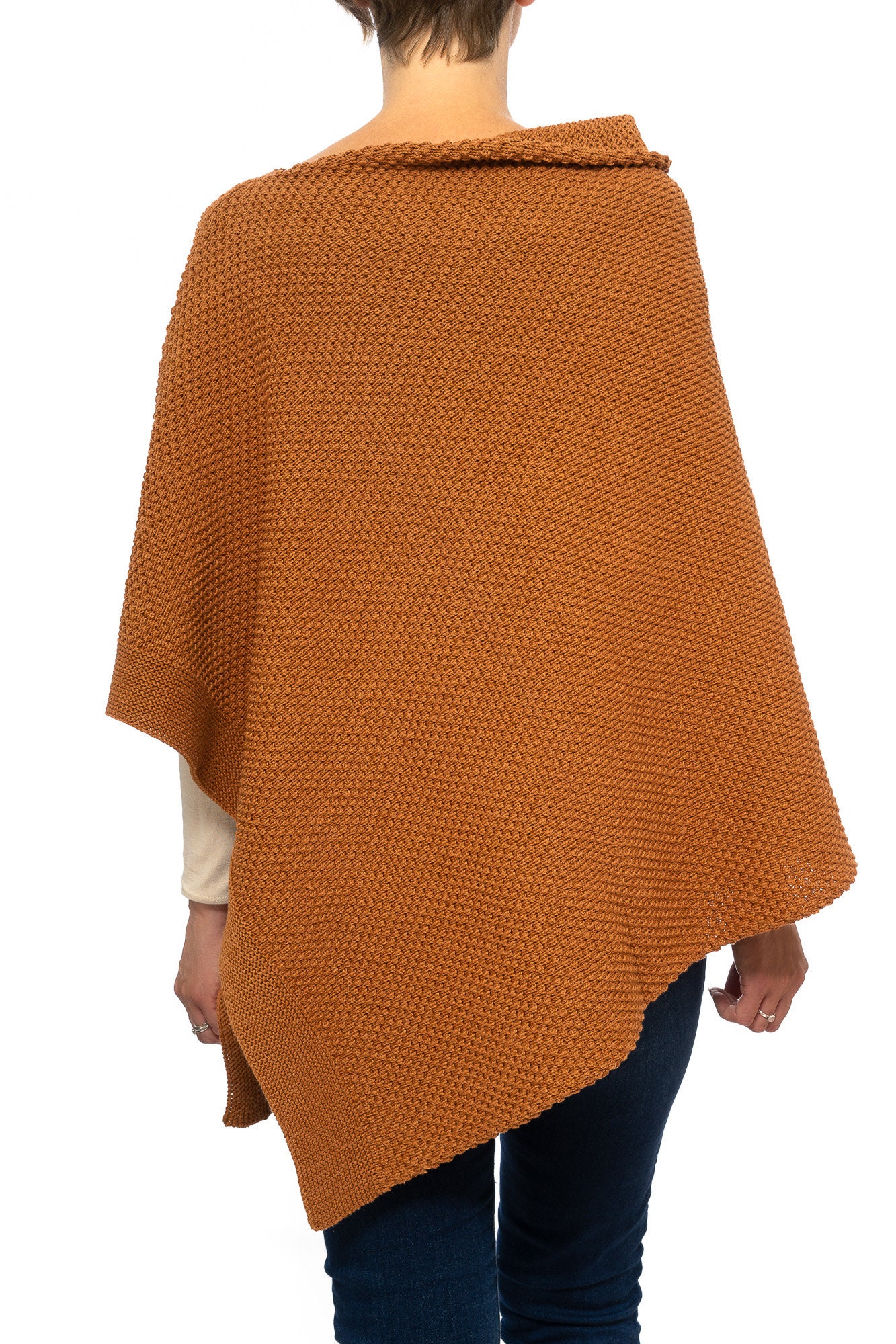 Ladies Orange Cotton Poncho, Ladies Assymmetric Poncho, Orange Poncho ...