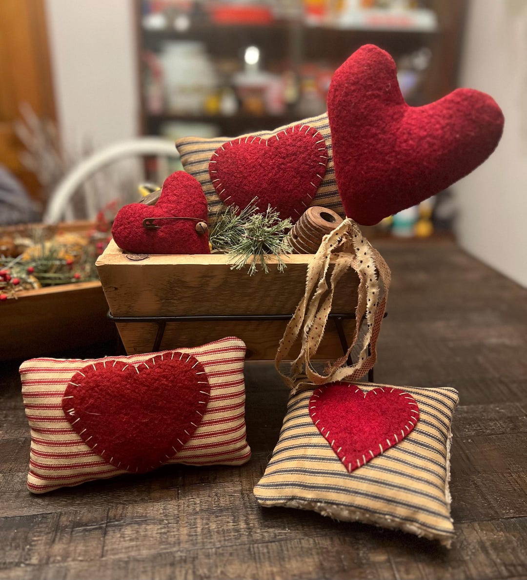 Wool Heart Bowl Fillers, Heart Mini Pillows, Heart Poke, Valentine’s ...