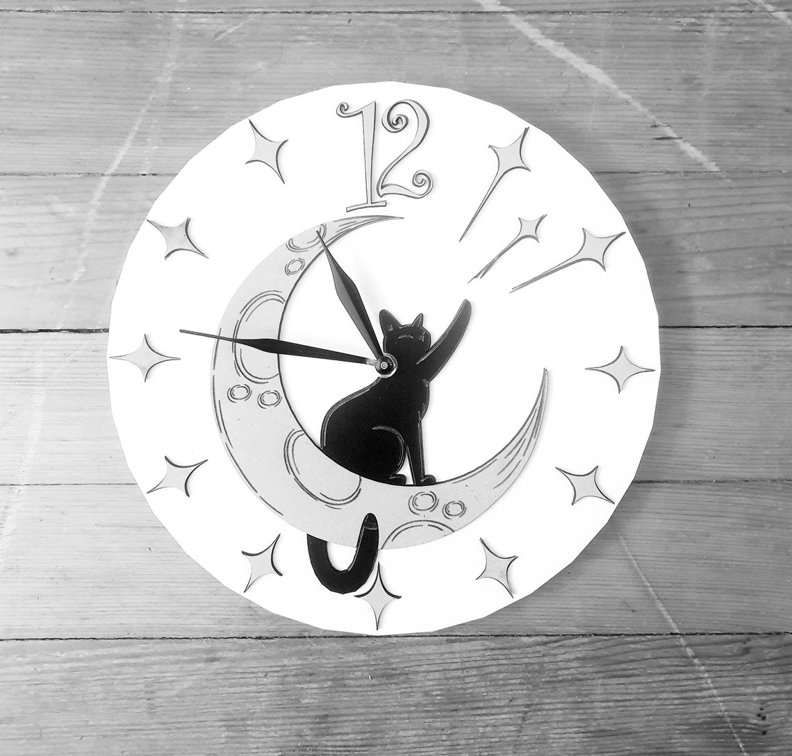 Cat Moon Stars - Wall Clock - Laser Cut Dxf Glowforge Svg File Digital ...