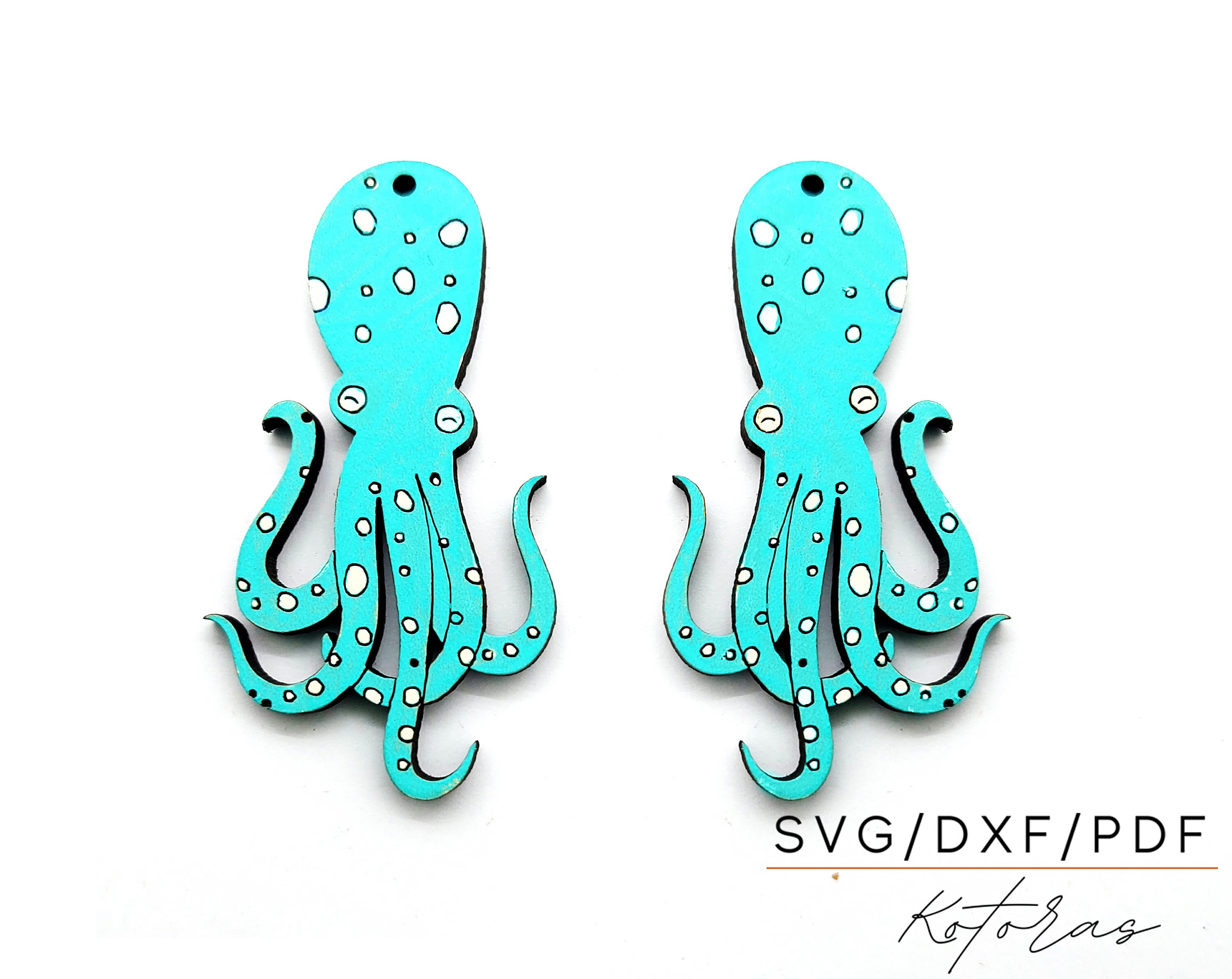 Octopus Earrings for Laser Cut and Engrave Wood Earring Svg - Etsy