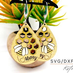 Bee Earrings, Laser Cut Wood Earring SVG, Glowforge Files (PDF, Dxf) - Etsy