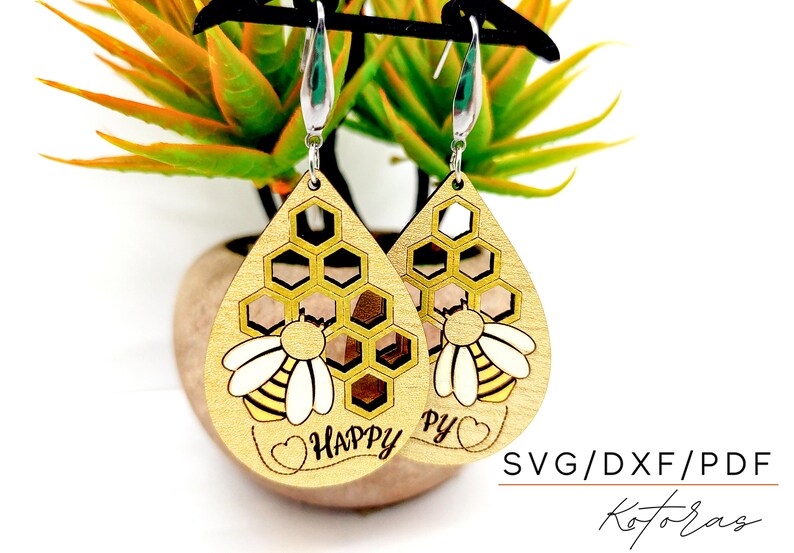 Bee Earrings, Laser Cut Wood Earring SVG, Glowforge Files (PDF, Dxf) - Etsy