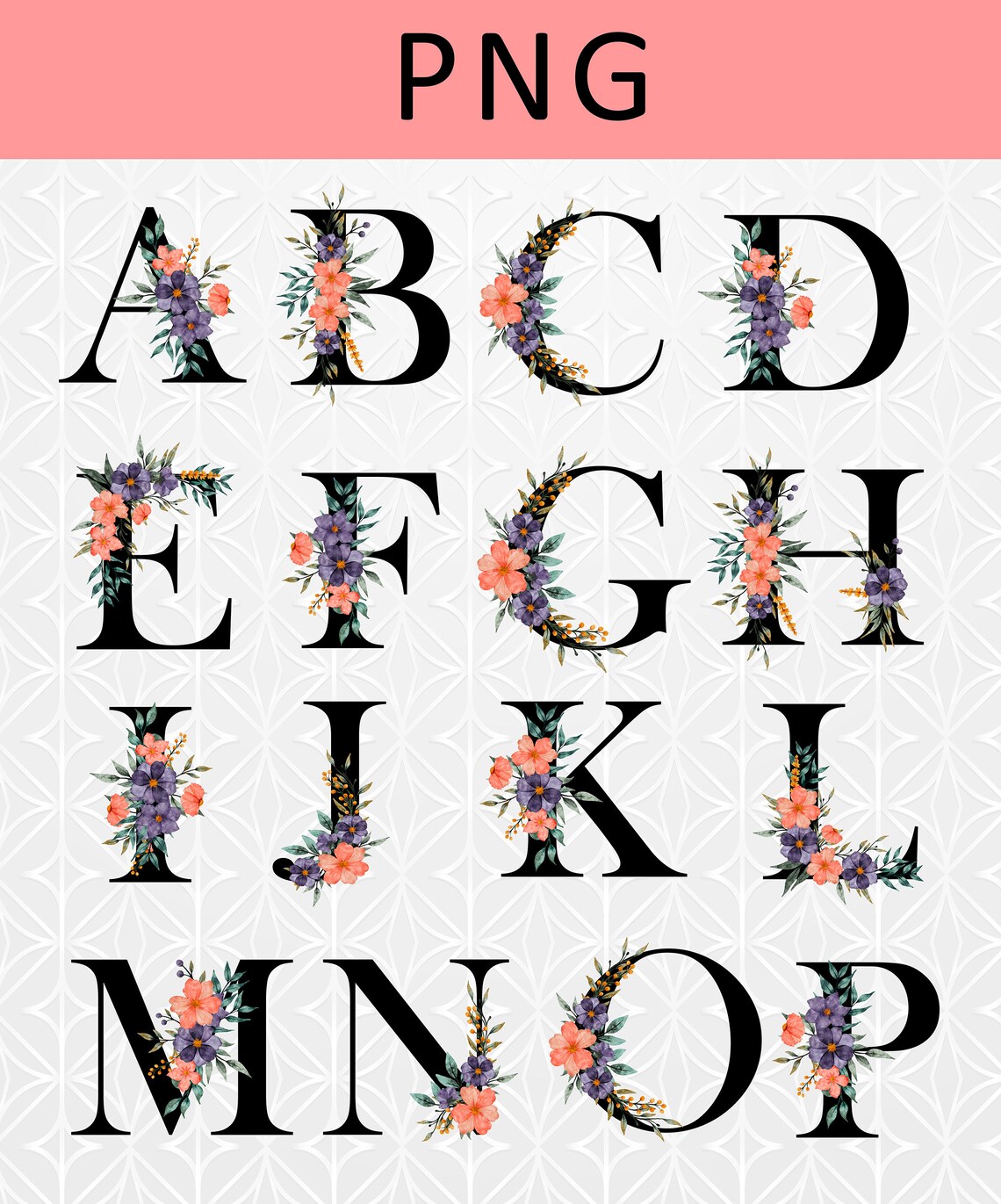 Commercial Use, Watercolor Floral Alphabet, Floral Alphabet, Floral ...