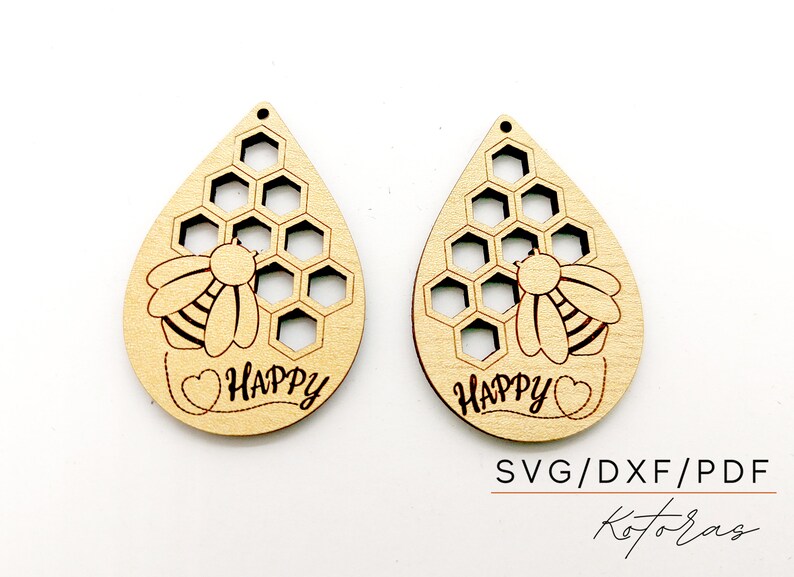 Bee Earrings, Laser Cut Wood Earring SVG, Glowforge Files (PDF, Dxf) - Etsy