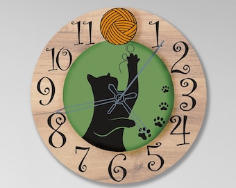 Cat Playing Wall Clock Laser Cut Dxf Glowforge Svg File Digital Vector ...