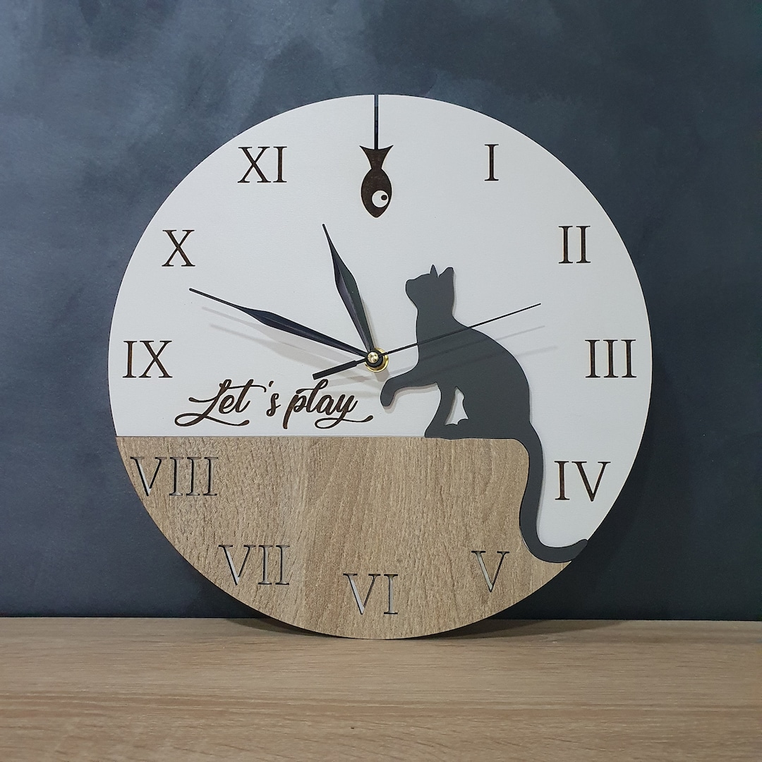 Cat Playing Wall Clock Laser Cut Dxf Glowforge Svg File Digital Vector ...