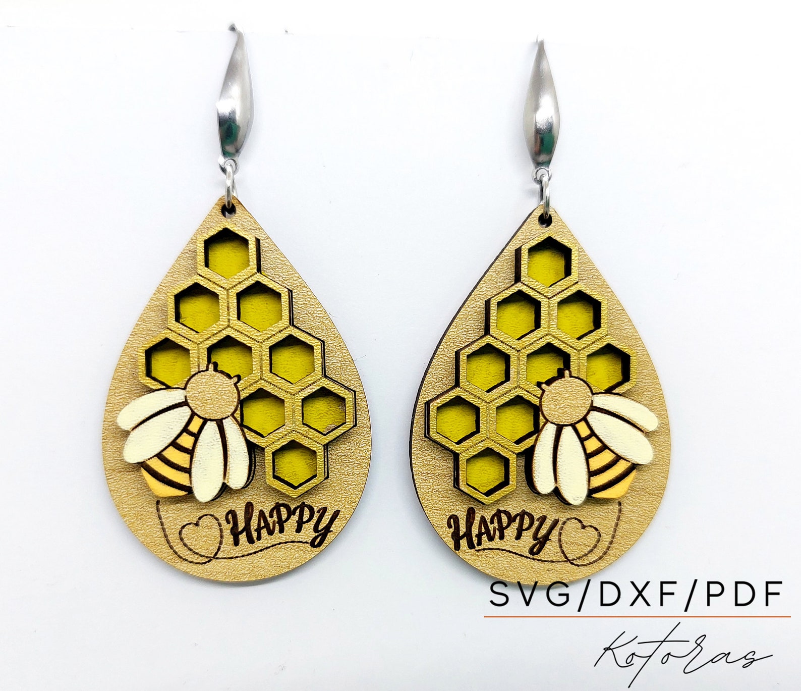 Bee Earrings, Laser Cut Wood Earring SVG, Glowforge Files (PDF, Dxf) - Etsy