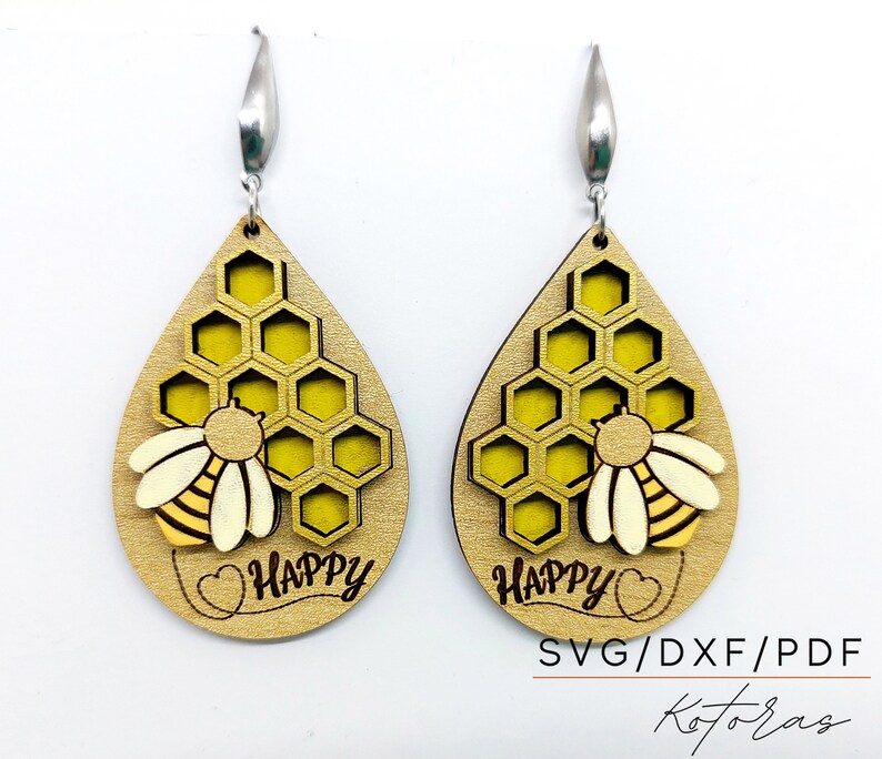 Bee Earrings for Laser Cut and Engrave Wood Earring Svg Laser - Etsy