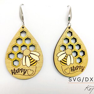 Bee Earrings, Laser Cut Wood Earring SVG, Glowforge Files (PDF, Dxf) - Etsy