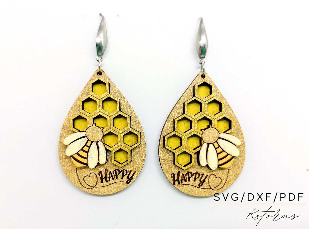 Bee Earrings, Laser Cut Wood Earring SVG, Glowforge Files (PDF, Dxf) - Etsy