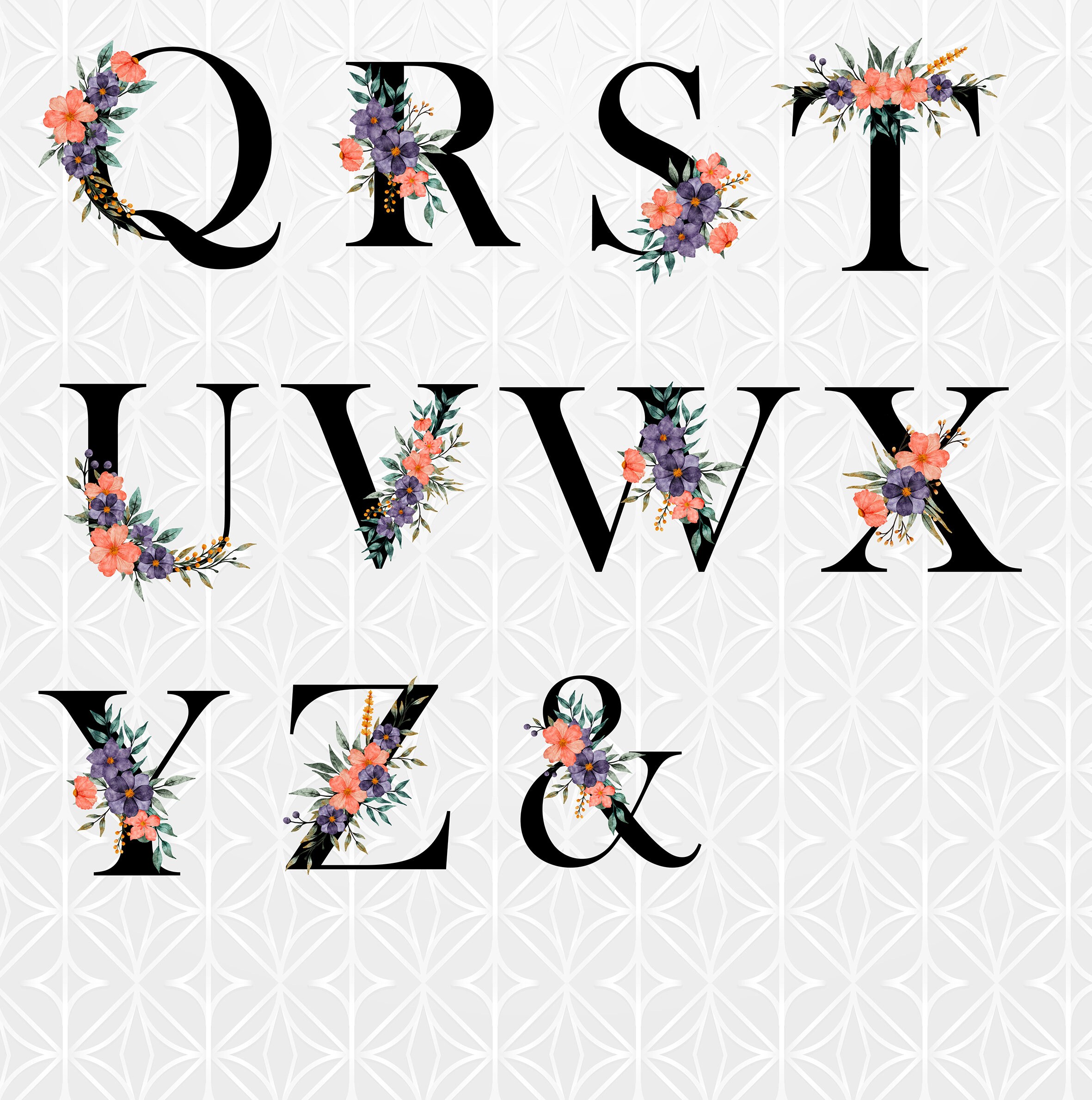 Commercial Use, Watercolor Floral Alphabet, Floral Alphabet, Floral ...