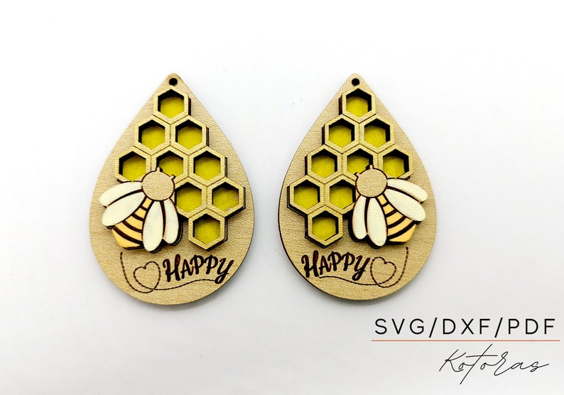 Bee Earrings for Laser Cut and Engrave Wood Earring Svg Laser - Etsy