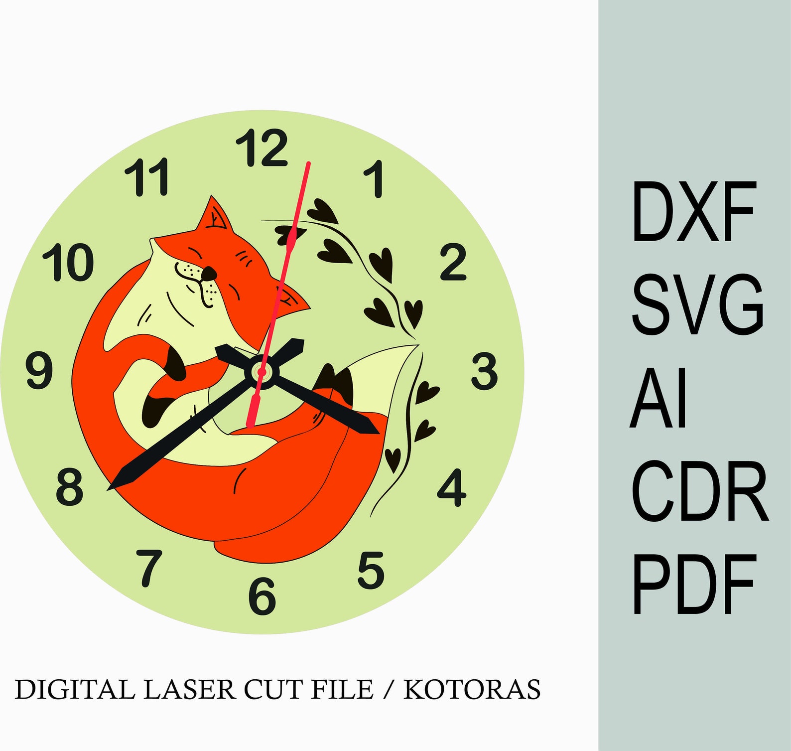 Fox Wall Clock Laser Cut Dxf Glowforge Svg File Digital Vector File - Etsy