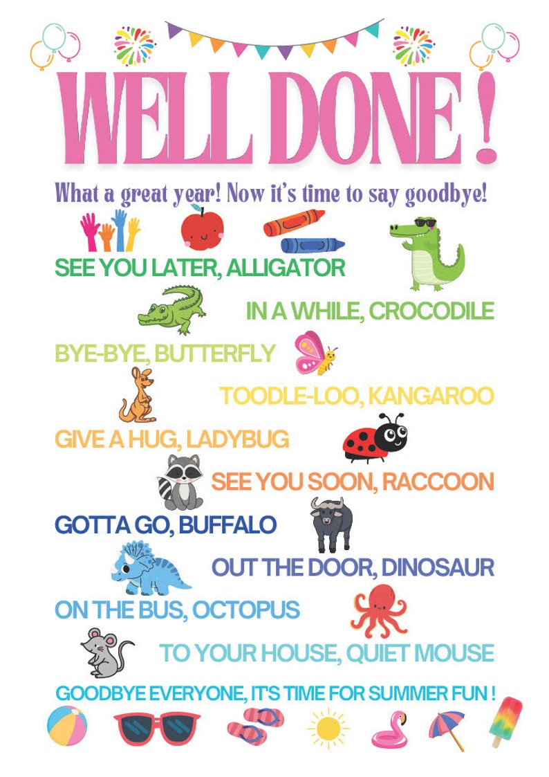 Kindergarten End of Year Goodbye Poem - Etsy