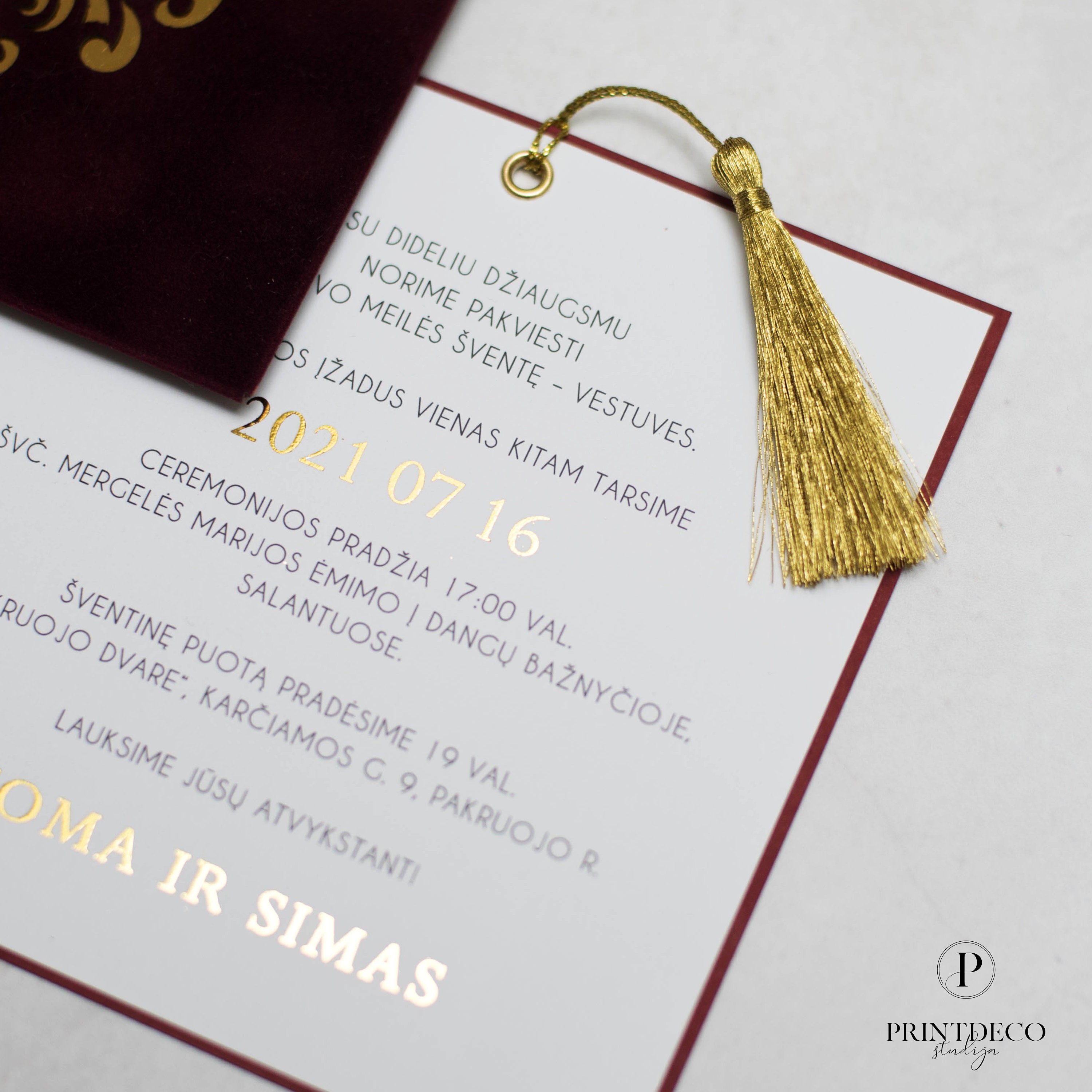 Velvet pocket invitation card with gold tassel velvet | Etsy