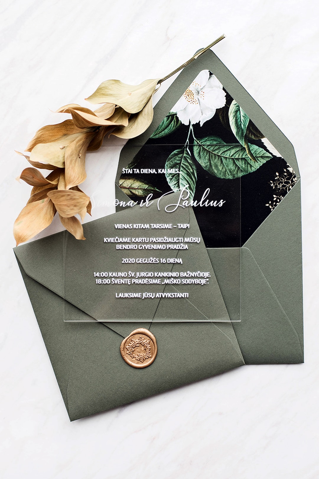 Invitación de boda transparente con sello/diseño floral para tu boda ...