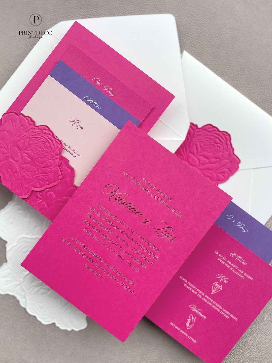 Handmade Invitation Cards With Hot Stamping Foil Text, Embossed Peony ...