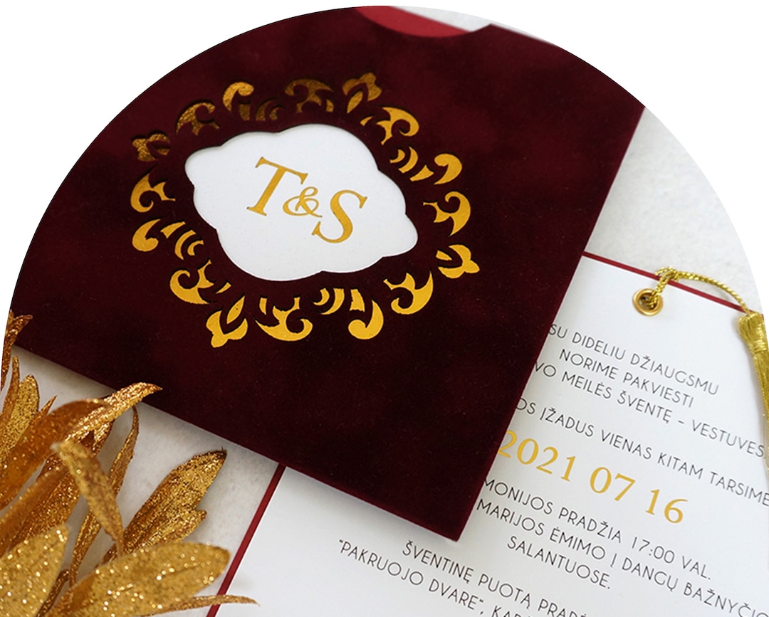 Velvet Pocket Invitation Card With Gold Tassel | Velvet Envelope ...