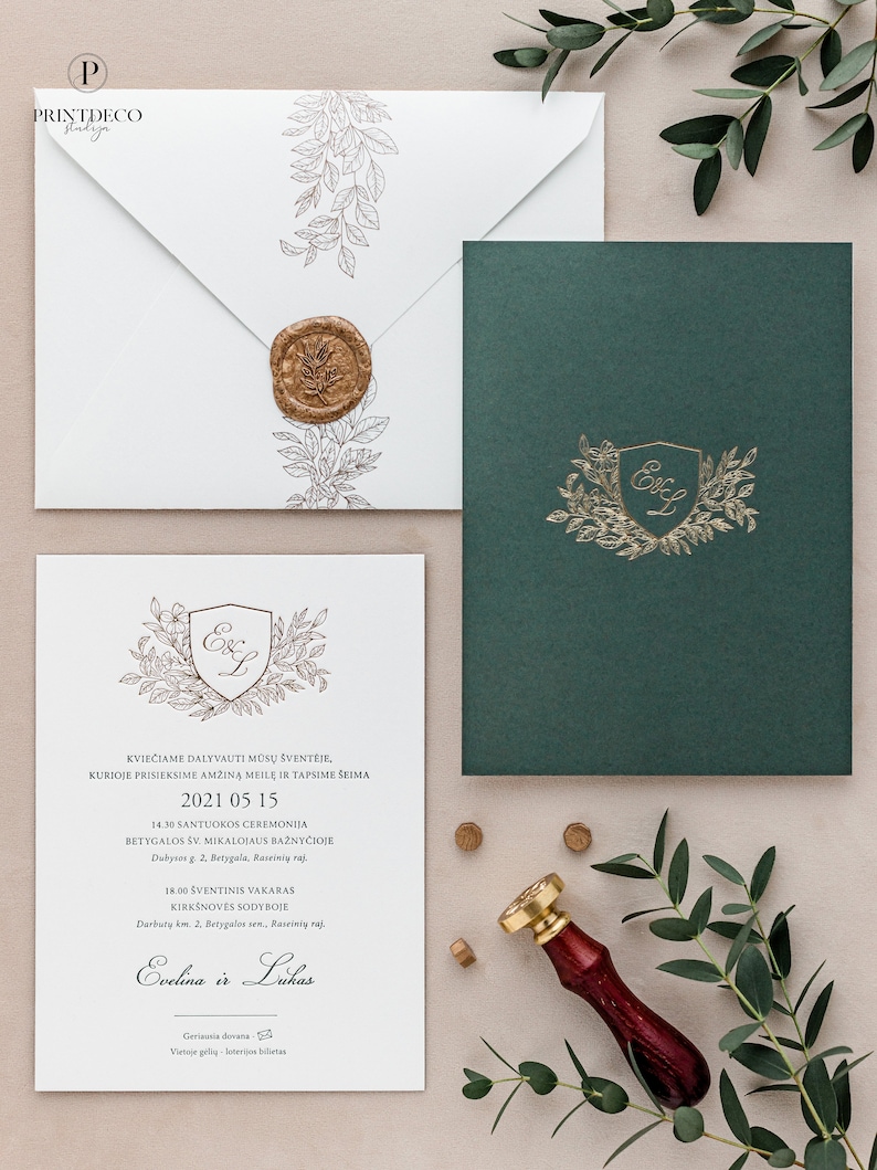 Letterpress Invitation With Gold Foil Monogram Vintage Design - Etsy