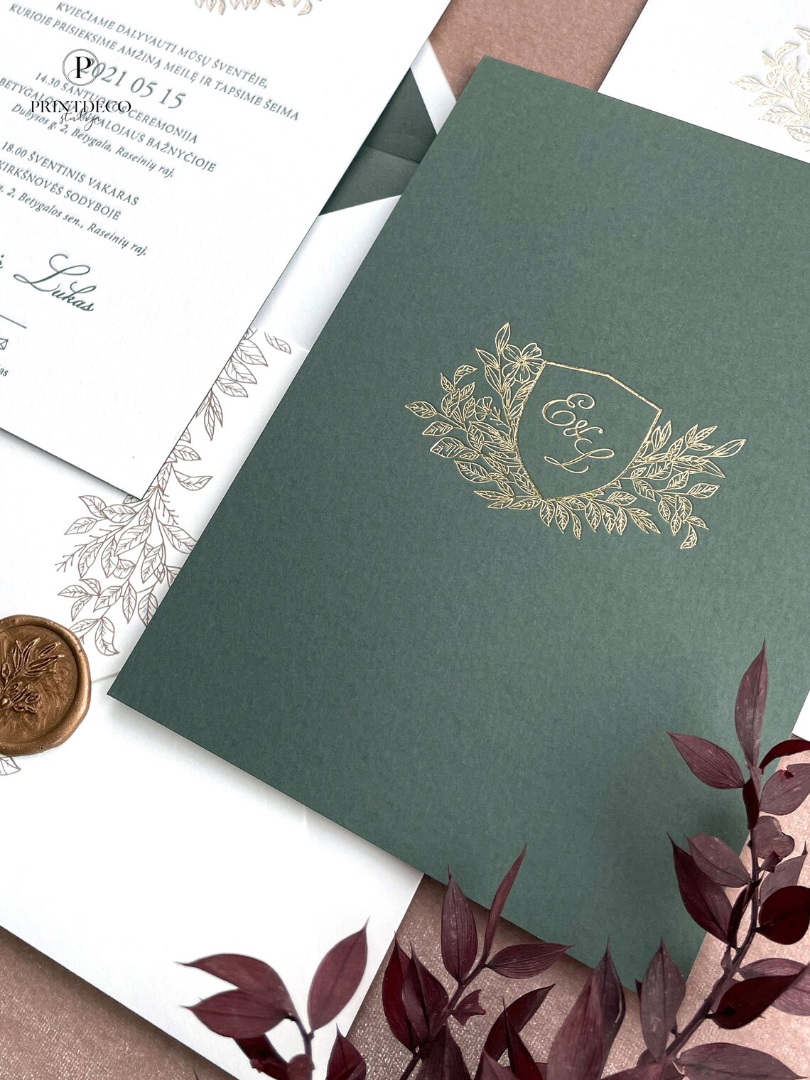 Letterpress Invitation With Gold Foil Monogram Vintage Design - Etsy