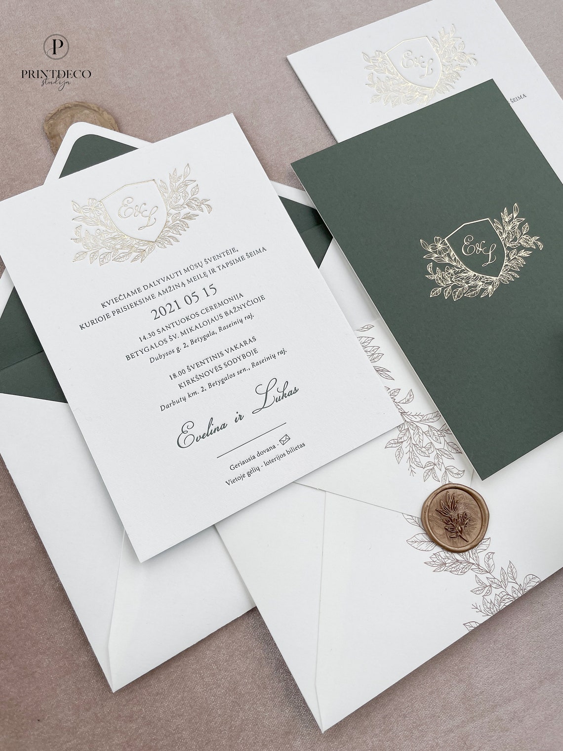 Letterpress Invitation With Gold Foil Monogram Vintage Design - Etsy