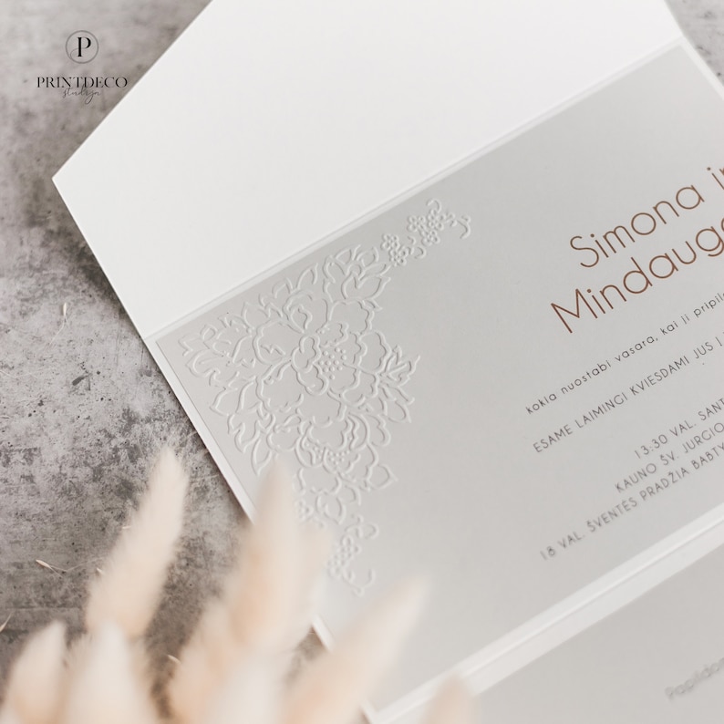 Embossed Wedding Invitation Modern Minimal Design With - Etsy