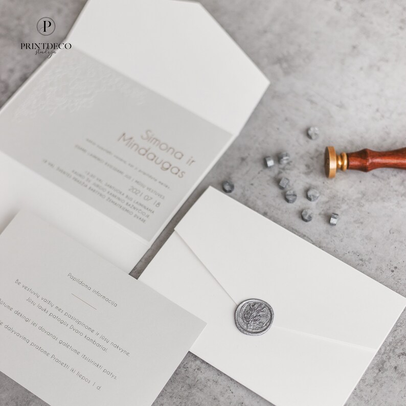Embossed Wedding Invitation Modern Minimal Design With - Etsy
